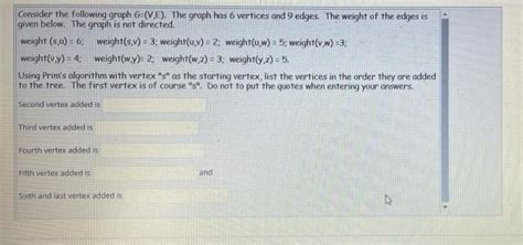 Solved Consider The Following Graph VE The Graph Has Chegg