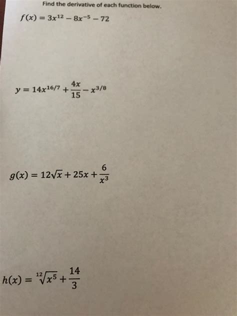 solved find the derivative of each function below