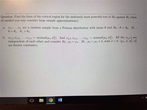 Solved Find The Form Of The Critical Region For The