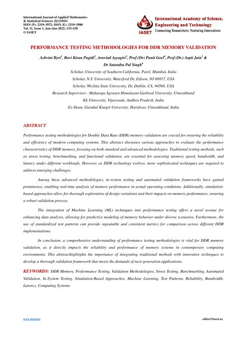 Pdf Performance Testing Methodologies For Ddr Memory Validation Article History