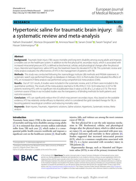 Hypertonic Saline For Tbi A Systematic Review Pdf Traumatic Brain Injury Systematic Review