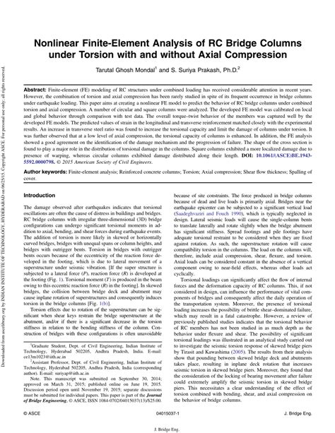 PDF Nonlinear Finite Element Analysis Of RC Bridge Columns Under Torsion With And Without