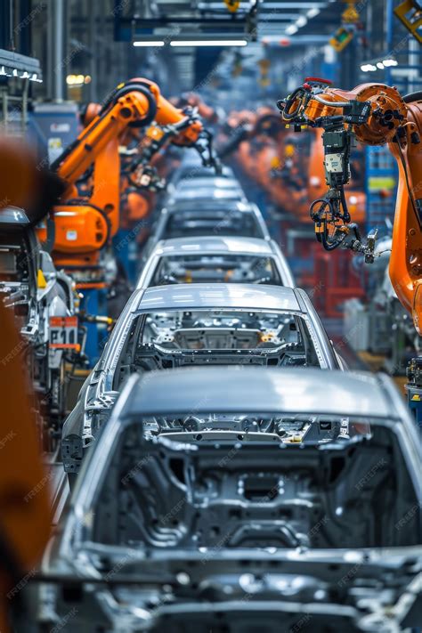 Premium Photo Robots On Assembly Line Working On Cars