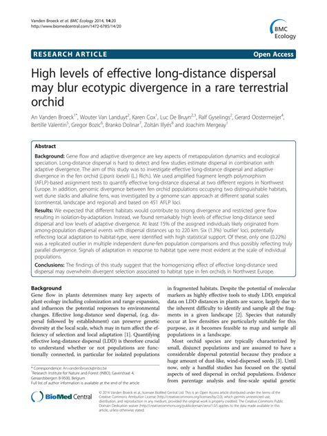 Solution High Levels Of Effective Long Distance Dispersal May Blur