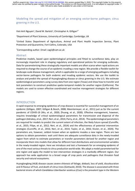 Pdf Modelling The Spread And Mitigation Of An Emerging Vector Borne