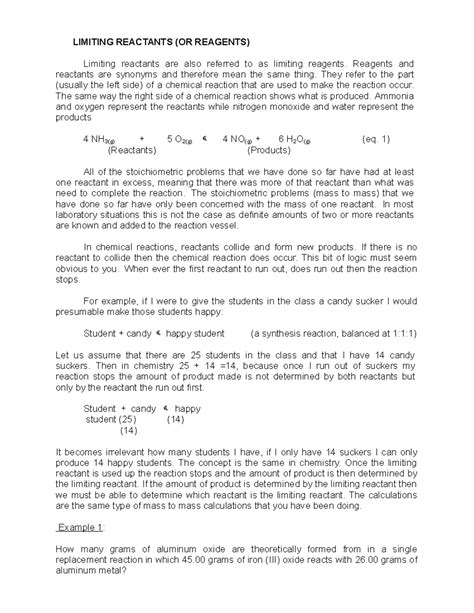 Limiting Reactants Or Reagents Limiting Reactants Or Reagents Limiting Reactants Are Also