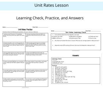 Unit Rates Lesson Notes Guided Practice Learning Check Practice
