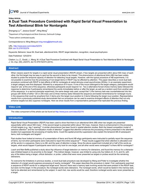 Pdf A Dual Task Procedure Combined With Rapid Serial Visual