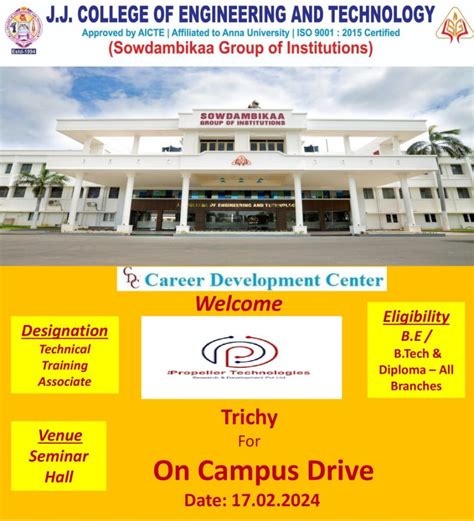 Cdc Is Organizing On Campus Drive For Propeller Technologies Trichy On