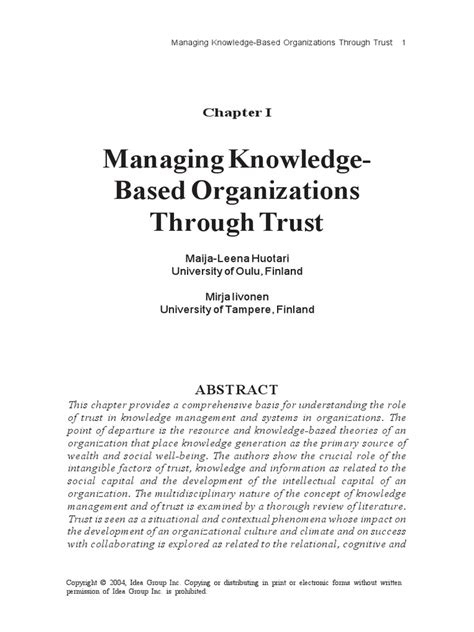Managing Knowledge Based Organization Through Trust Pdf Trust Emotion Social Capital Managing Knowledge Based Organization Through Trust Pdf Trust Emotion Social Capital