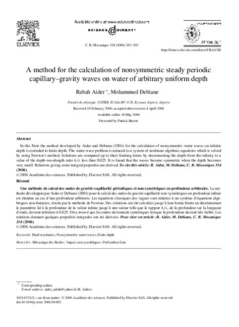 A Method For The Calculation Of Nonsymmetric Steady Periodic Capillary