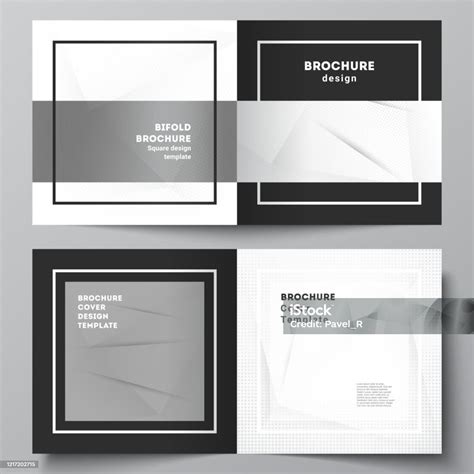 사각형 디자인 Bifold 브로셔 전단지 커버 디자인 책 디자인 브로셔 커버를위한 두 개의 커버 템플릿의 벡터 레이아웃 회색 점 추상 그라데이션 배경하프 톤 점선 배경 0