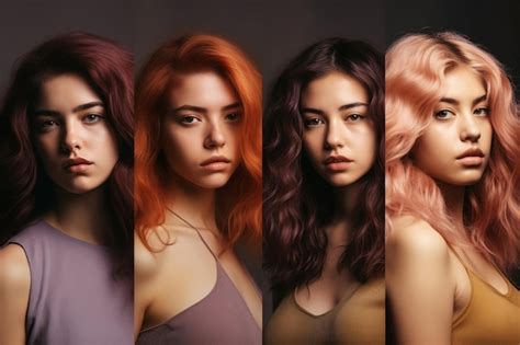 색깔 있는 머리와 다른 헤어스타일의 여성 프리미엄 사진