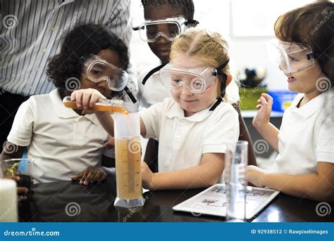 Science Lab Experiment Lab Table Cluttered With Chemical Flasks And