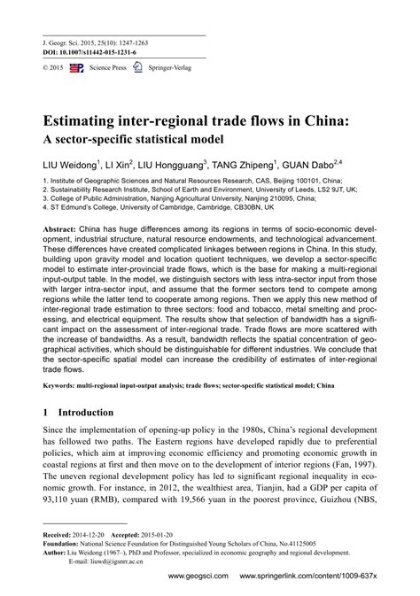 Pdf Estimating Inter Regional Trade Flows In China A Sector Specific
