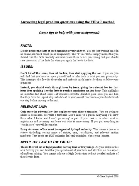 Guide To Answering Legal Problems Using The Firac Method Pdf Cognition Justice