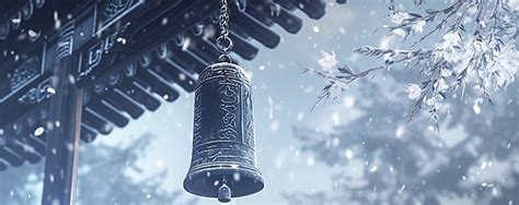 A Bell Hangs From Wooden Eaves In The Snow With Background Of Ancient Town Winter Snow Sound