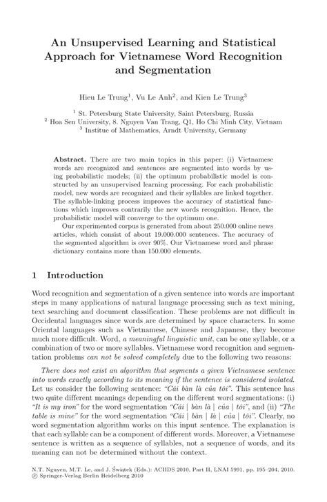 Pdf An Unsupervised Learning And Statistical Approach For Vietnamese