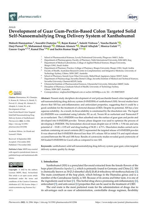 Pdf Development Of Guar Gum Pectin Based Colon Targeted Solid Self Nanoemulsifying Drug