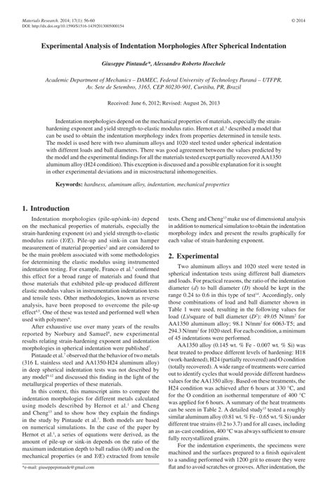pdf experimental analysis of indentation morphologies after spherical