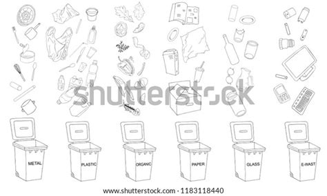 trash cans sorted garbage set different stock vector royalty free