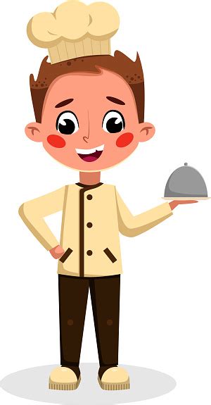 소년 전문 요리사 캐릭터 들고 레스토랑 클로치 유니폼과 모자 요리 맛있는 요리 만화 스타일 벡터 일러스트 가공의 인물에 대한 스톡 벡터 아트 및 기타 이미지 Istock
