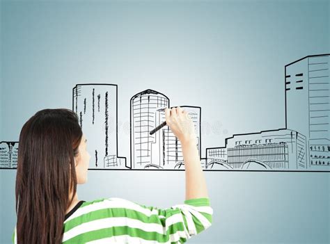 Woman Draw Building And Cityscape Stock Image Image Of Draw Construction