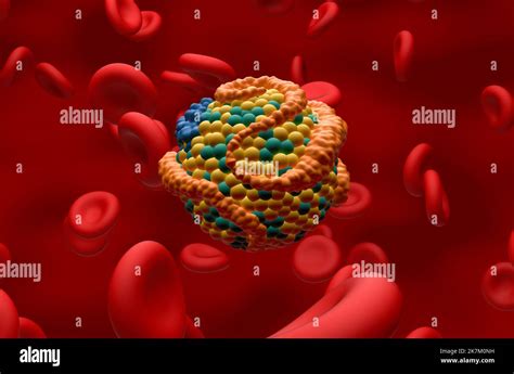 Hdl Good Lipoprotein Cholesterol In The Blood Flow Closeup View 3d