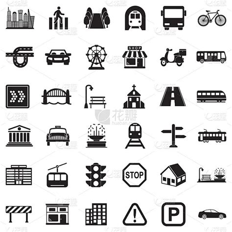 城市图标。黑色的平面设计。矢量插图。素材 花瓣网