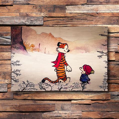 Calvin And Hobbes Art Printed On Wood Electrified Lightning Edge Wall Art