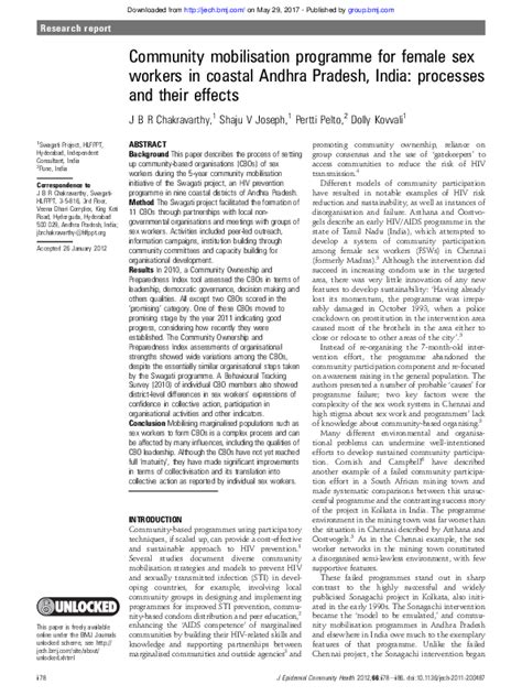 Pdf Community Mobilisation Programme For Female Sex Workers In Coastal Andhra Pradesh India