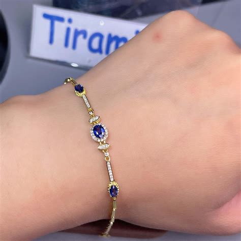 Natural Royal Blue Sapphire Bracelet Handmade Gold Bracelet