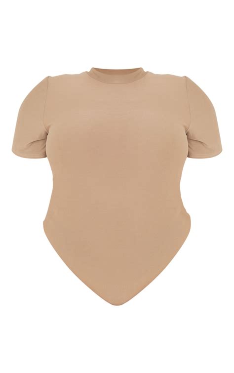 Plus Mocha High Neck Soft Cap Sleeve Bodysuit Plus Size