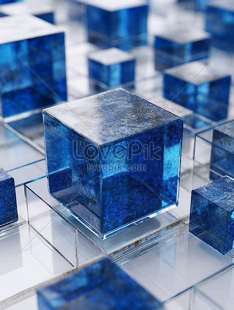 파란색 투명 큐브 기술 배경