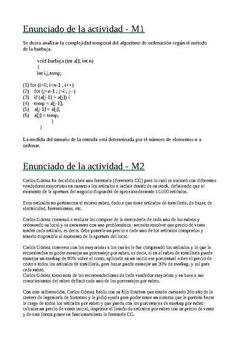 Algoritmos Y Estructuras De Datos I Enunciados Act M1 Y M2 Enunciado De La Actividad M
