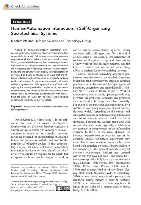 pdf human automation interaction in self organizing sociotechnical