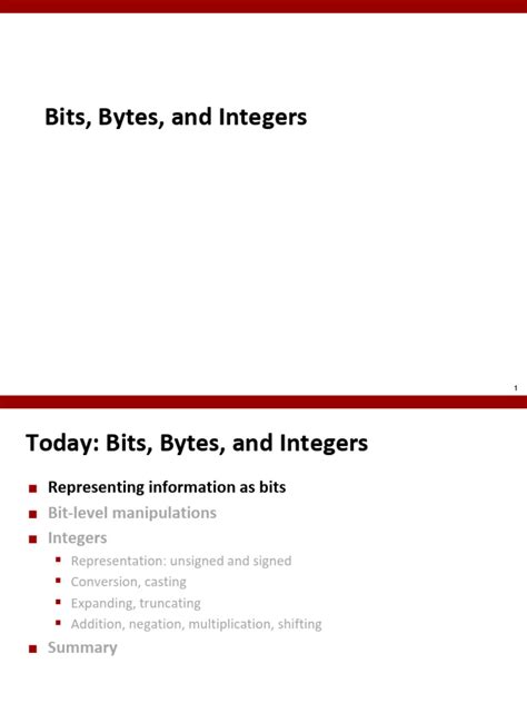 Lecture 2 Bits Bytes And Integers Pdf Integer Computer Science