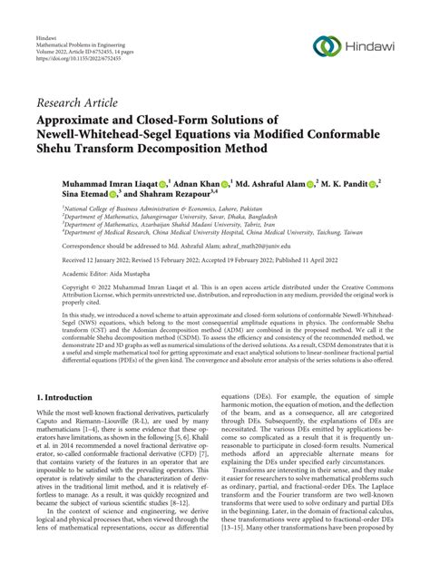 Pdf Approximate And Closed Form Solutions Of Newell Whitehead Segel Equations Via Modified