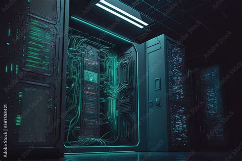 3d Illustration Of A Futuristic Server Room With Node Base Programming Generative Ai
