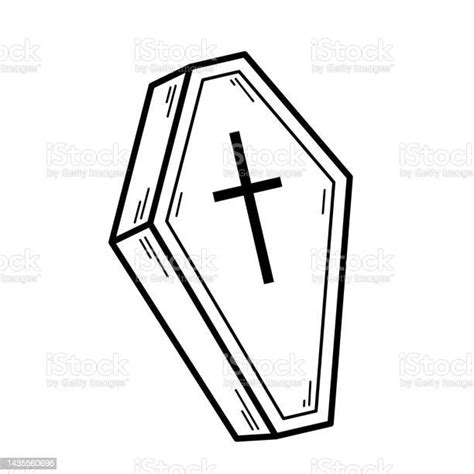 Сoffin 할로윈 관 요소의 손으로 그린 스케치 아이콘 낙서 라인 스타일의 격리 된 벡터 일러스트레이션 고인의 명복을 빕니다에