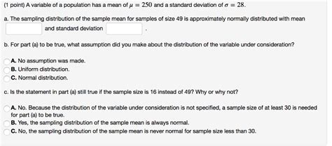 Solved 1 Point A Variable Of A Population Has A Mean Of