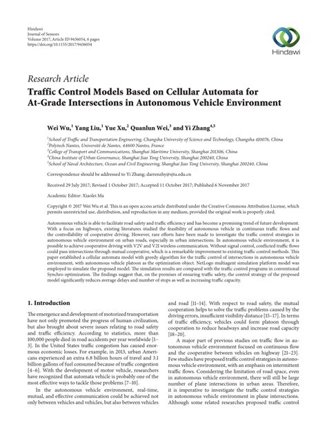 Pdf Traffic Control Models Based On Cellular Automata For At Grade Intersections In Autonomous