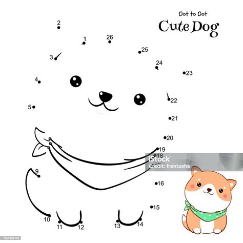 점을 연결하고 귀여운 강아지를 그립니다 만화 작은 시바 이누 강아지와 도트 투 도트 퍼즐 아이들을 위한 교육용 게임 미취학