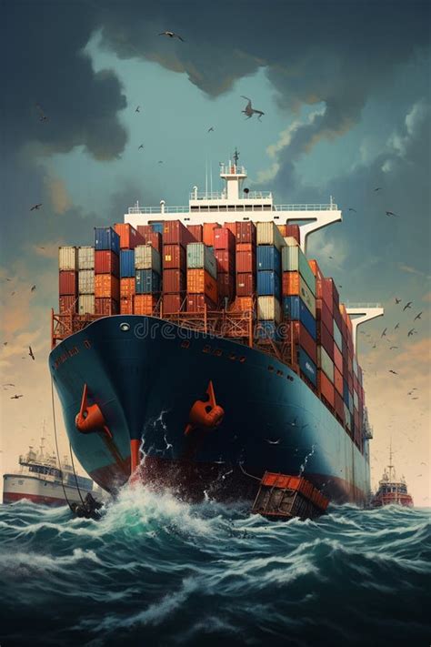 Ship In The Sea With Containers Generative Ai Stock Illustration Illustration Of Business