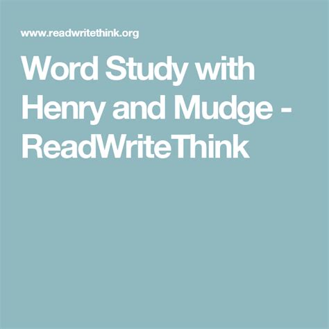 Word Study With Henry And Mudge Readwritethink