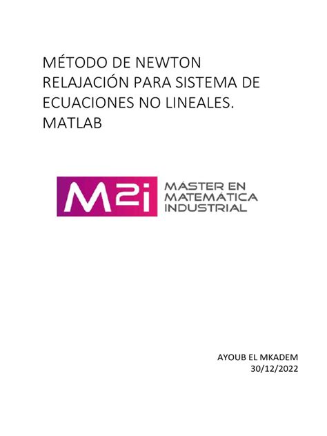 Trabajo Matlab Numericos Pdf Ecuaciones Flotabilidad