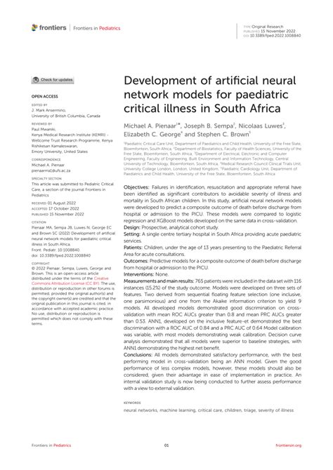 Pdf Development Of Artificial Neural Network Models For Paediatric