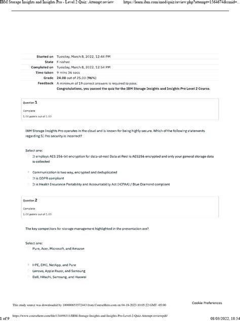 Ibm Storage Insights And Insights Pro Level 2 Quiz Attempt Review Pdf