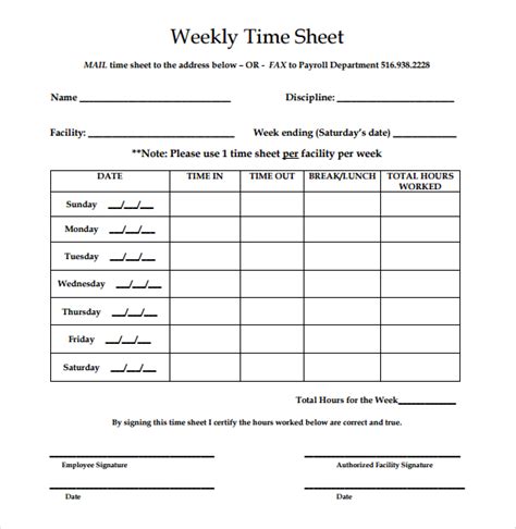 Basic Weekly Time Card