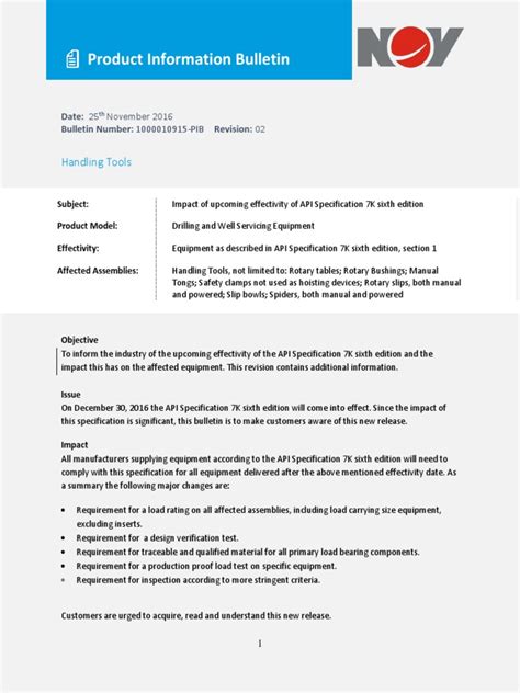 Product Information Bulletin Handling Tools Pdf Specification